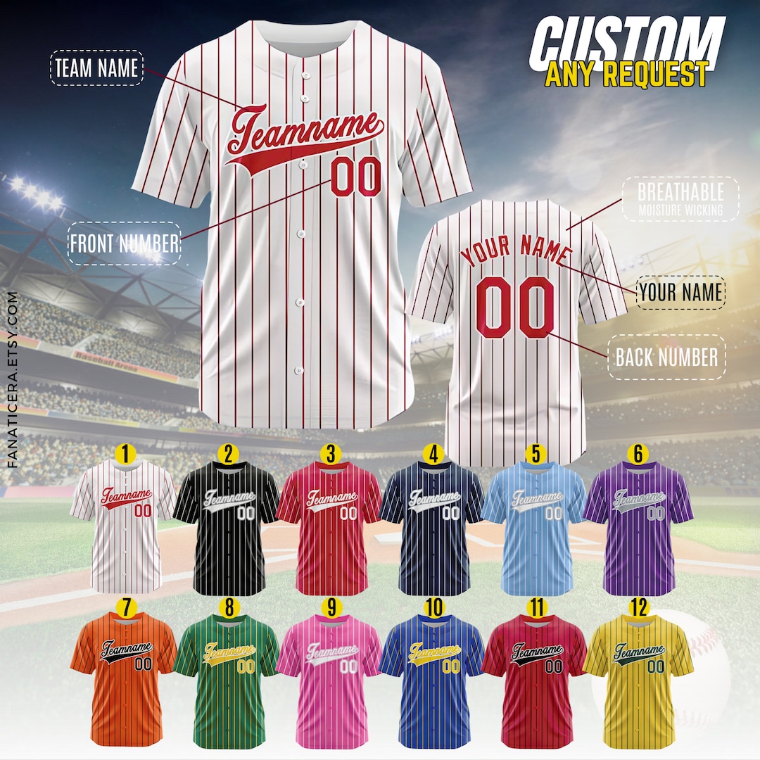 Personalized Name Team,custom Stripe Line Color Baseball Jersey for ...