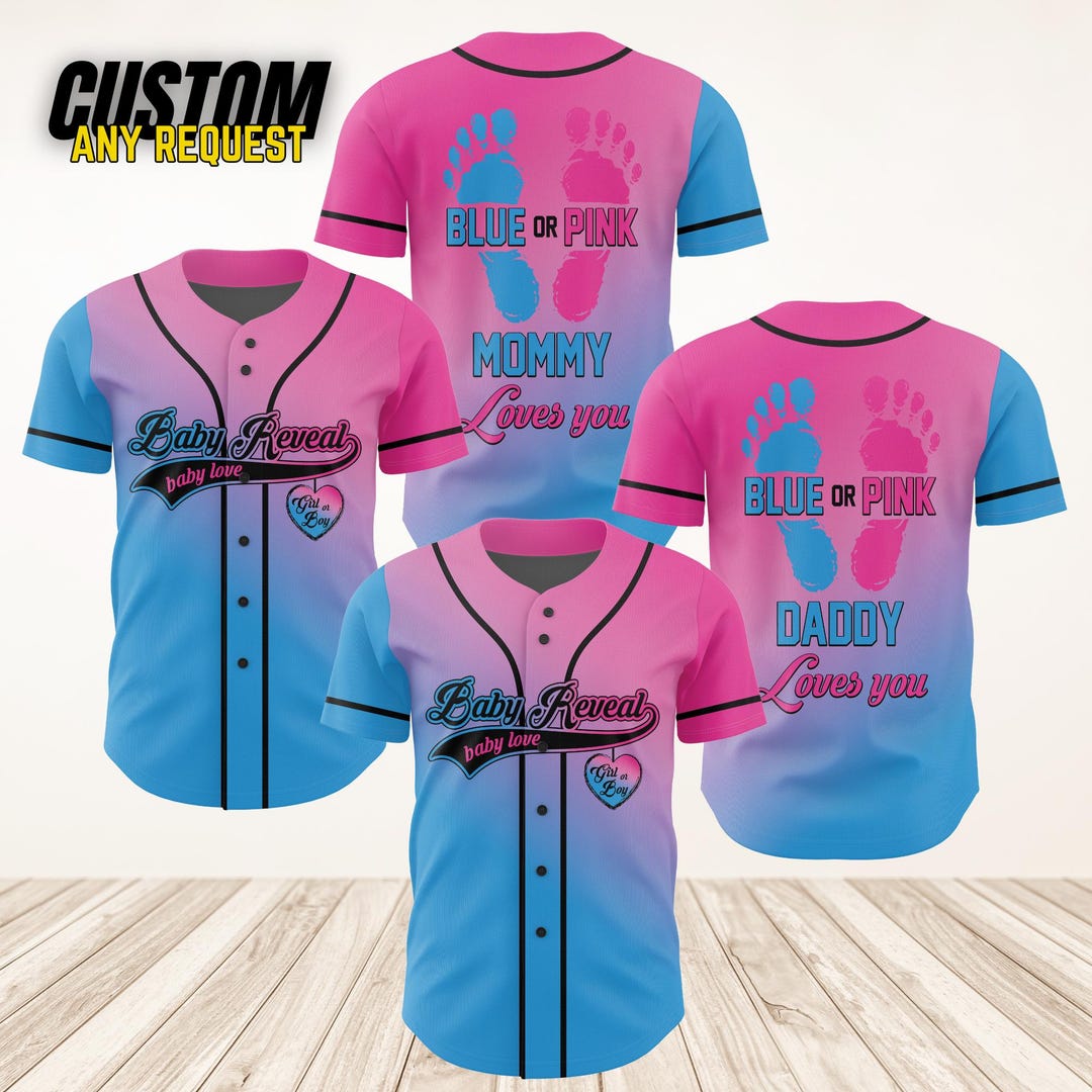 Personalized Baby Reveal Baseball Jersey,blue or Pink Baseball Jersey ...