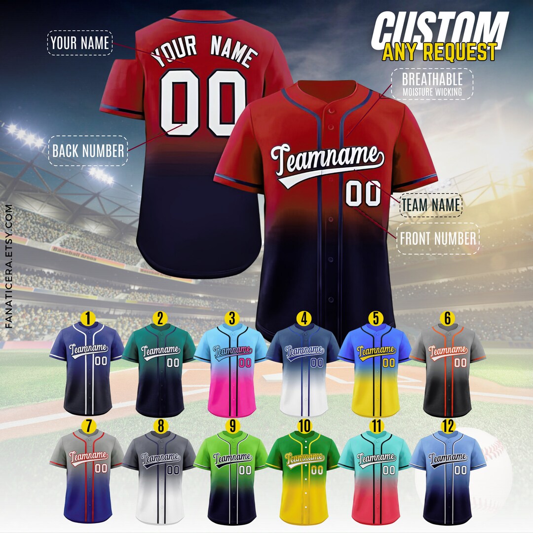 Personalized Team Name and Number Baseball Jersey,custom Baseball ...
