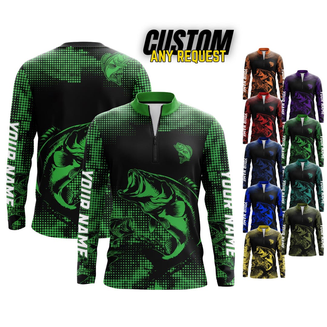 Personalized Fishing 1/4 Zip Long Sleeve Performance Jersey,bass Trout ...