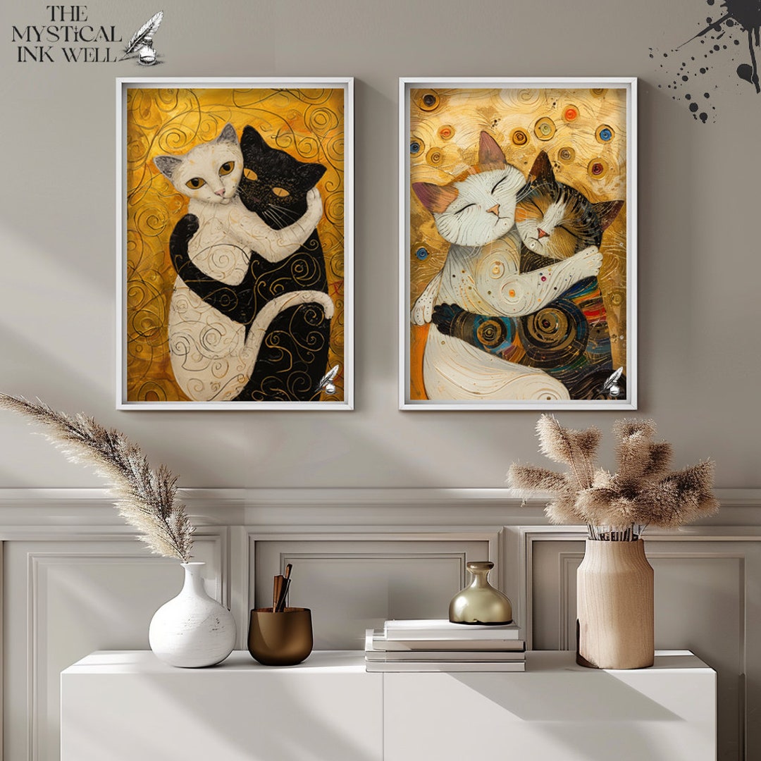 Art Print, Klimt Style Cats Embracing. Digital Download - Etsy