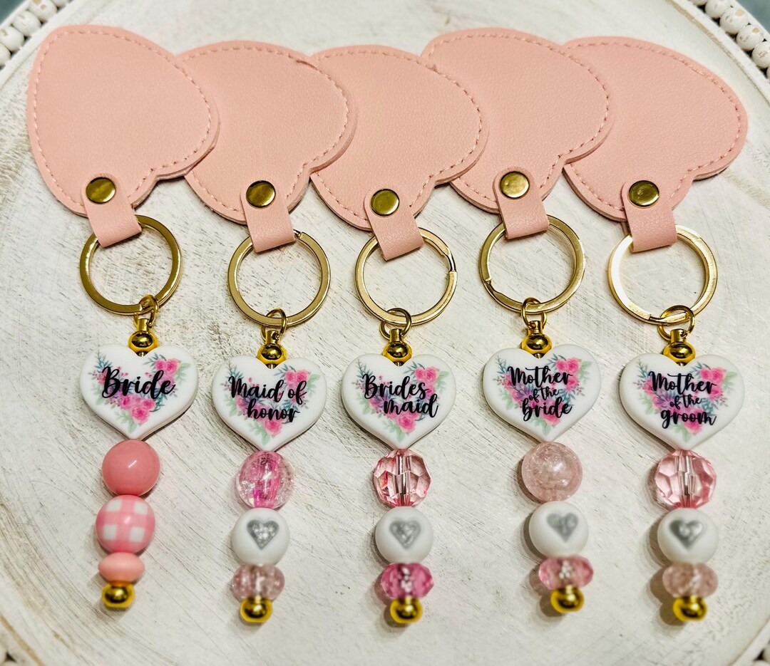 Bridal Party Beaded Pink Heart Keychain - Etsy