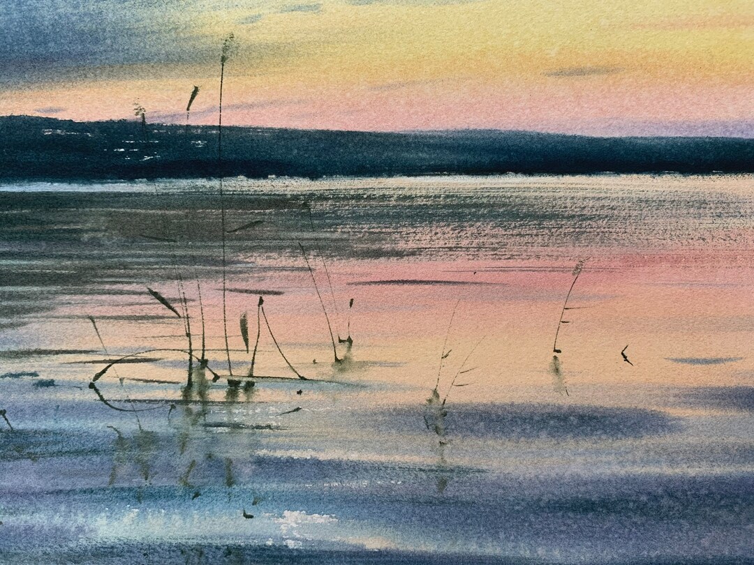 Original Dawn Lake Watercolor Painting, 11x15" Landscape Wall Art - Etsy