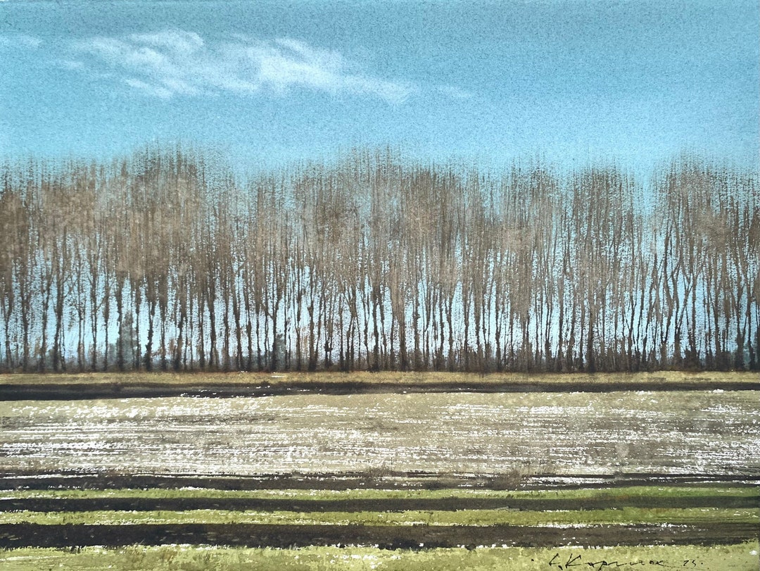 Original Watercolor Painting, Early Spring Field Landscape, Watercolour ...