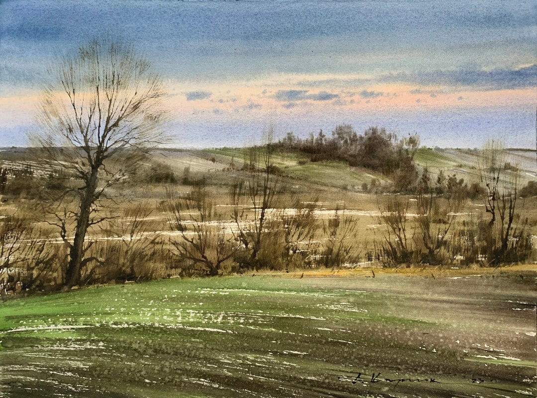 Spring Watercolor Landscape, Original Watercolor Painting, Watercolor ...