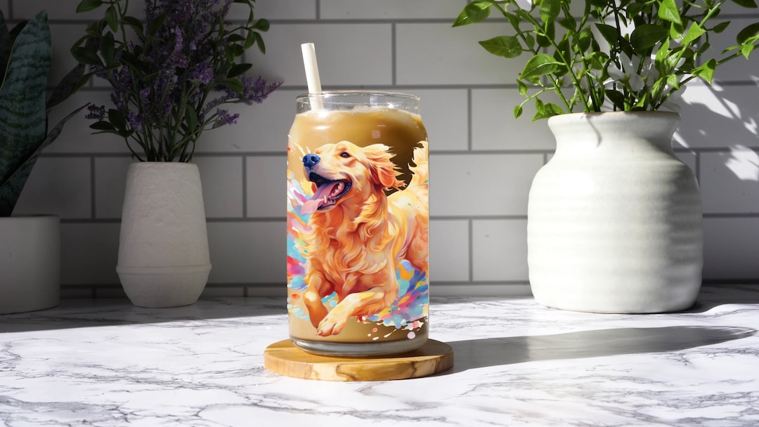 Golden Retriever Glass Can - Etsy