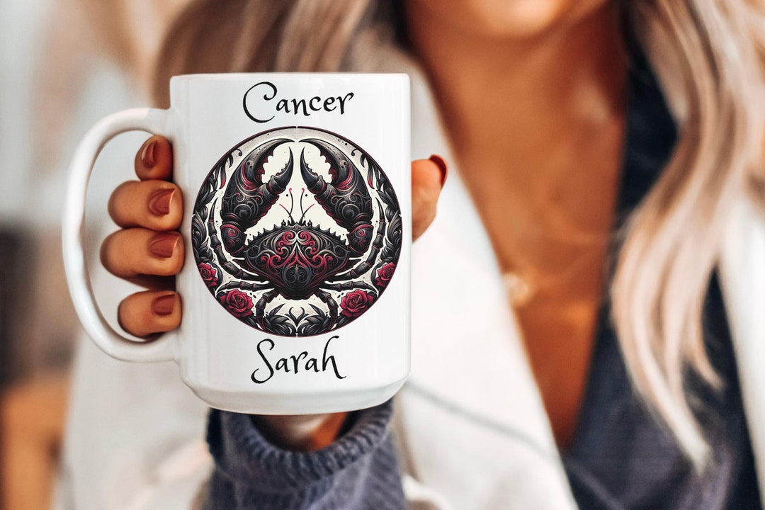 Personalized Cancer Zodiac Sign Coffee Mug, Gothic Cancer Large Coffee ...