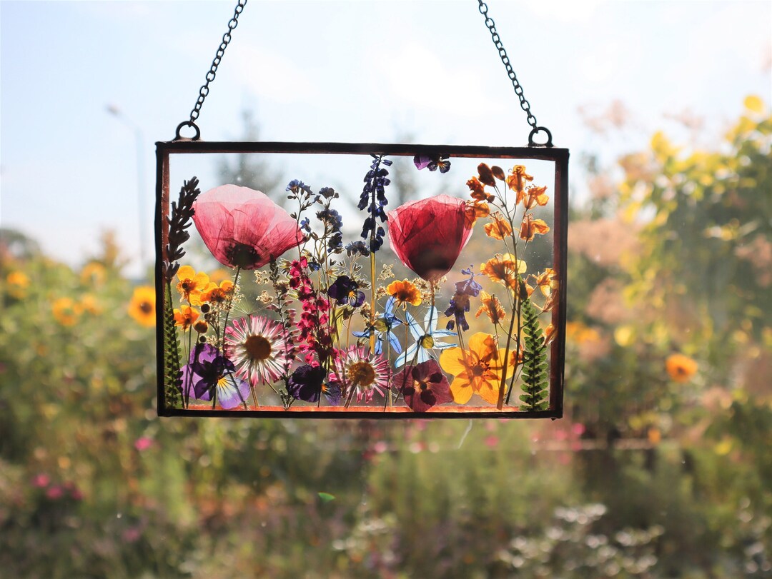 Suncatcher, Stained Glass Frame, Pressed Flower Art, Botanical Home ...