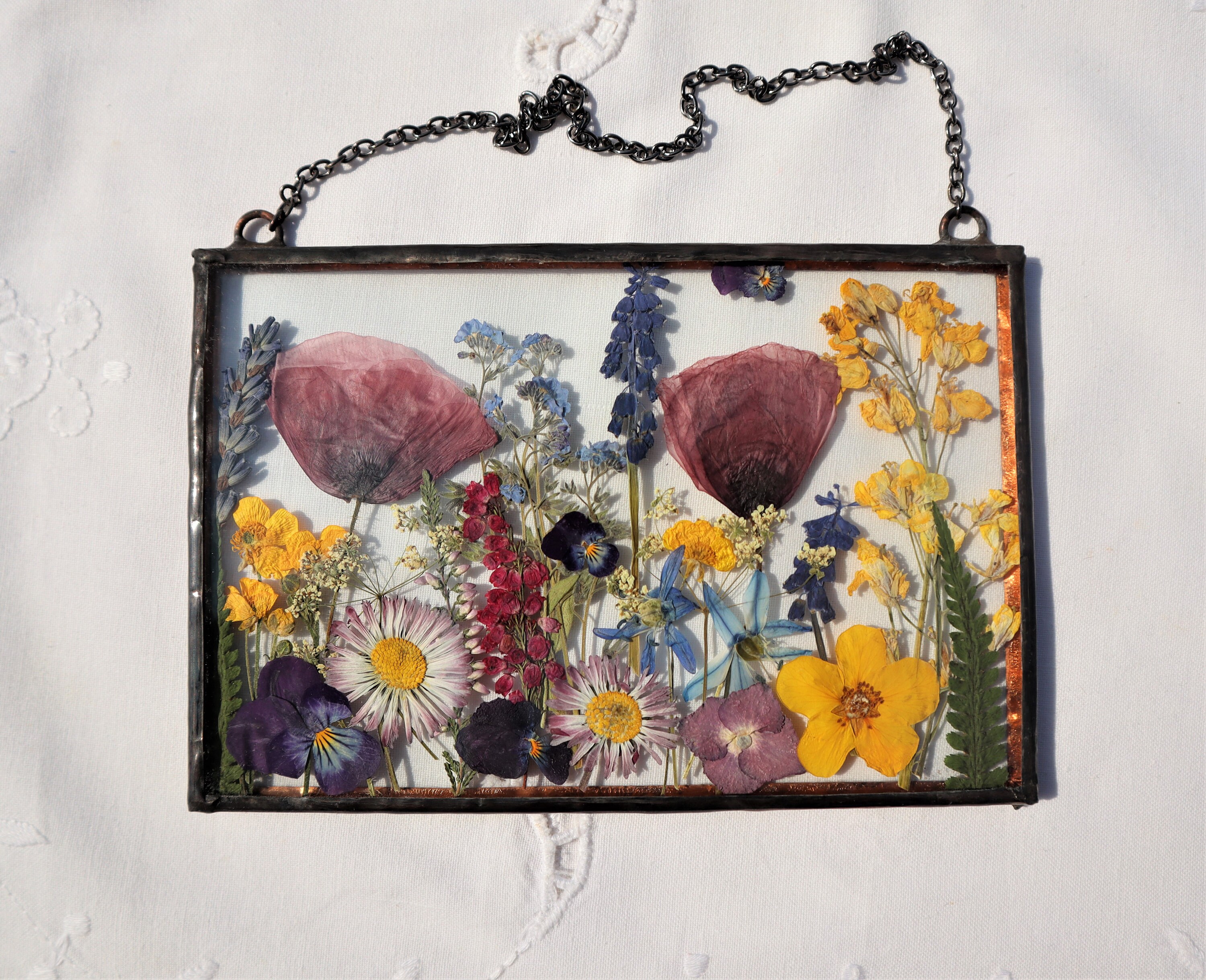 Suncatcher, Stained Glass Frame, Pressed Flower Art, Botanical Home ...