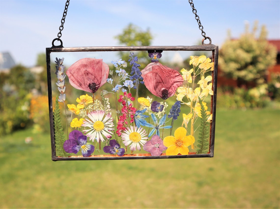 Suncatcher, Stained Glass Frame, Pressed Flower Art, Botanical Home ...