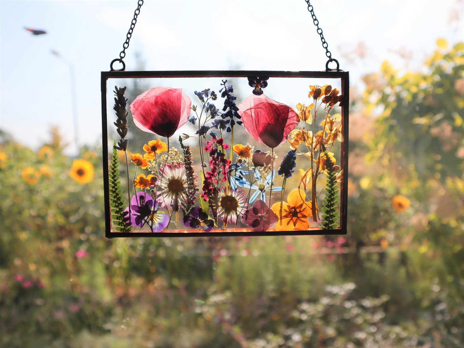 Suncatcher, Stained Glass Frame, Pressed Flower Art, Botanical Home ...