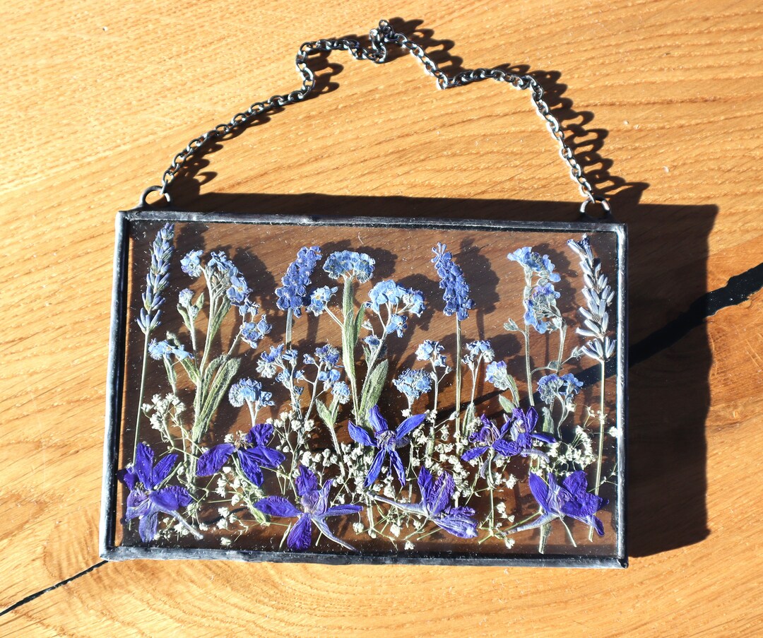 Suncatcher, Stained Glass Frame, Pressed Flower Art, Botanical Home ...