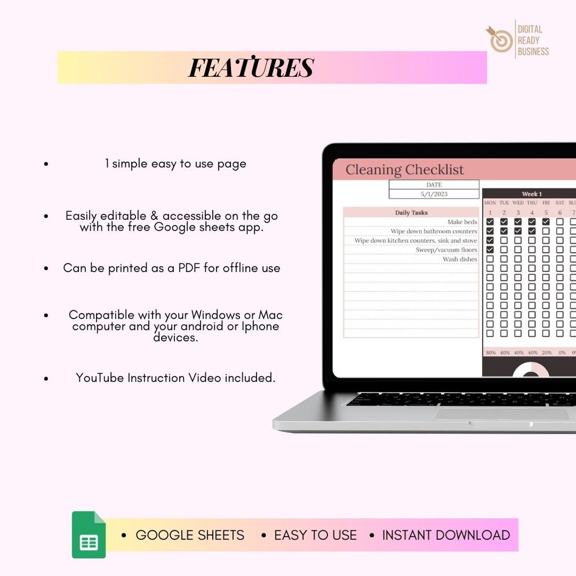 Peach Simple Editable Monthly Cleaning Planner, Cleaning Checklist ...