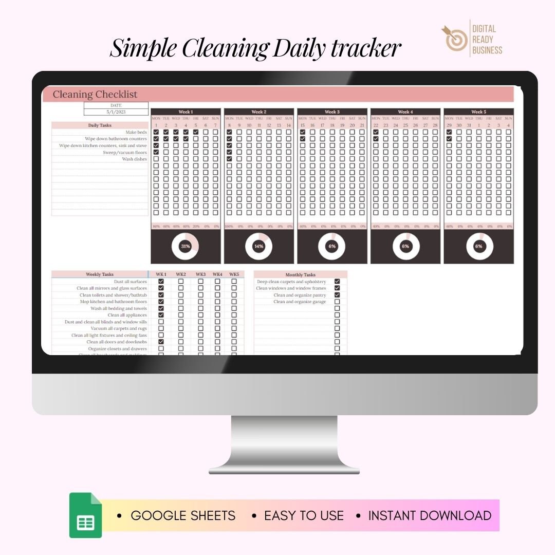 Peach Simple Editable Monthly Cleaning Planner, Cleaning Checklist ...