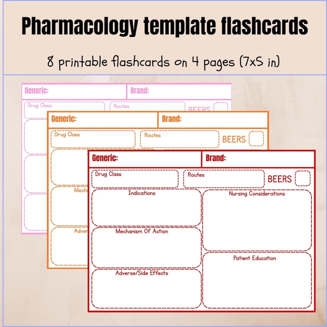 Pharmacology Printable Flashcards for Nursing Students, Pharm Study ...