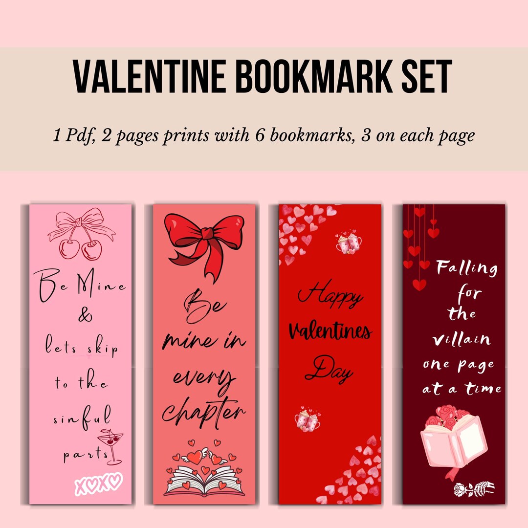 Valentine Bookmark Printable Set, Girlfriend Valentine Gift, Cute ...