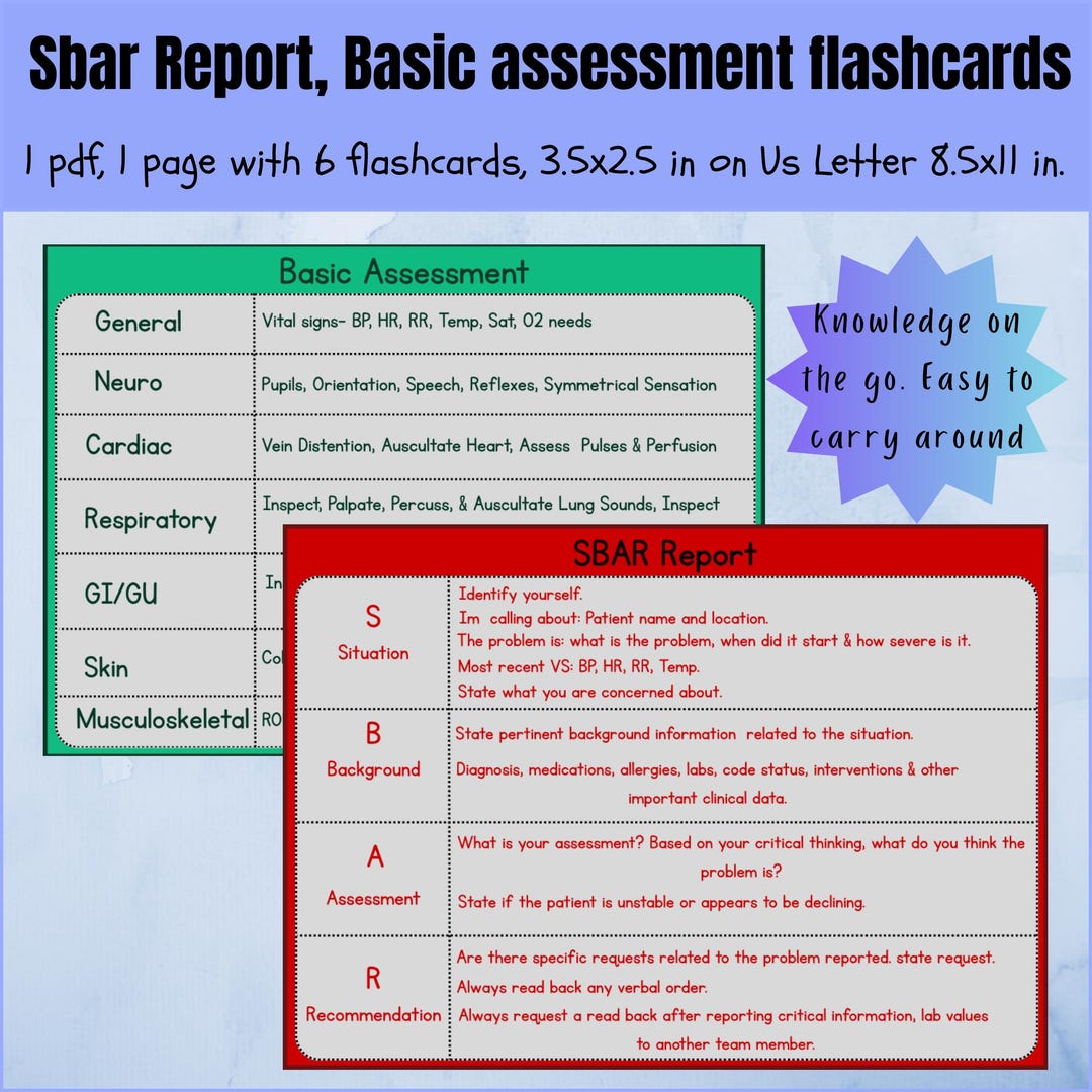 Nursing School Flashcards, SBAR, NCLEX Study Guide (PDF Downloadable ...