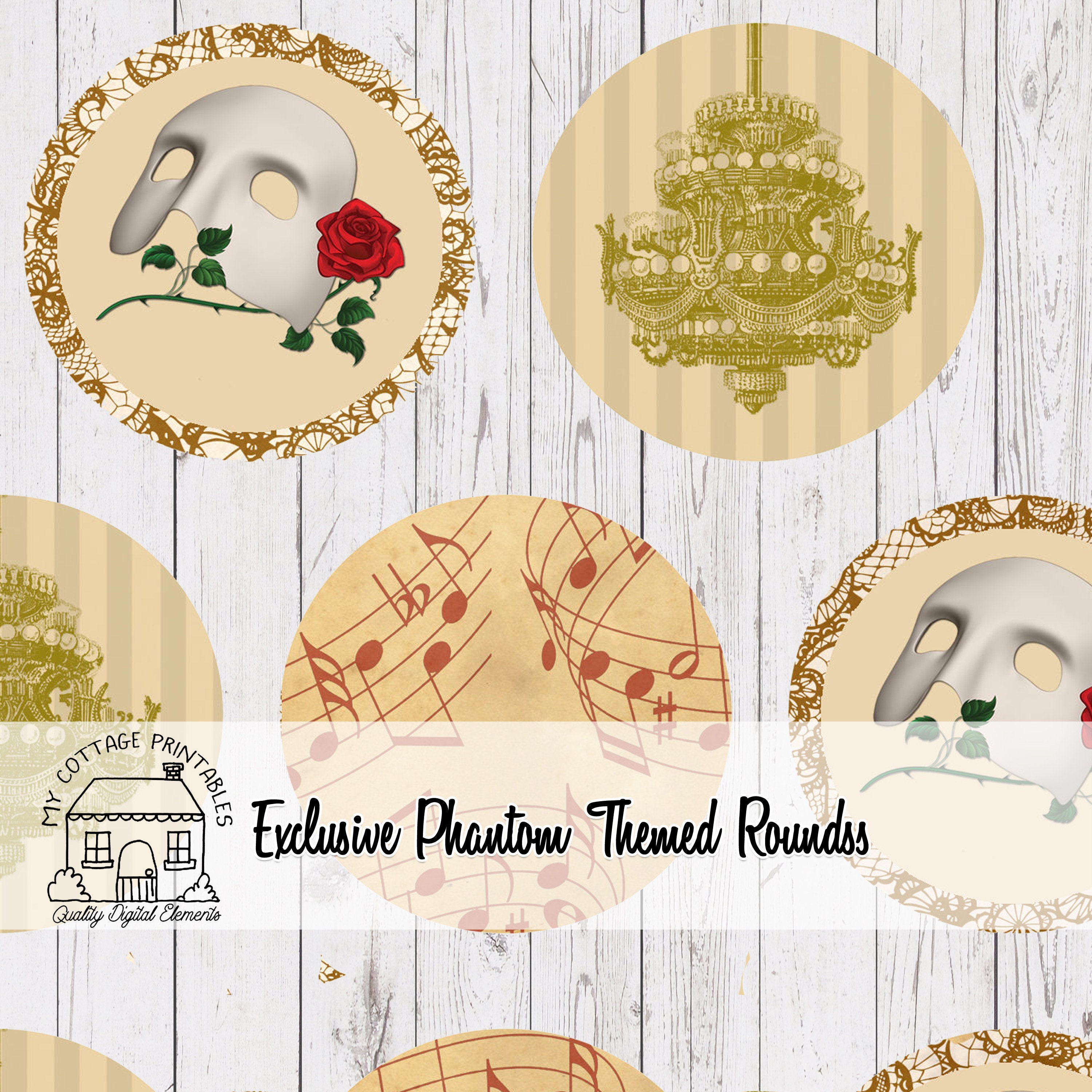 Phantom of the Opera Round Printable Andrew Lloyd Weber French Antique ...