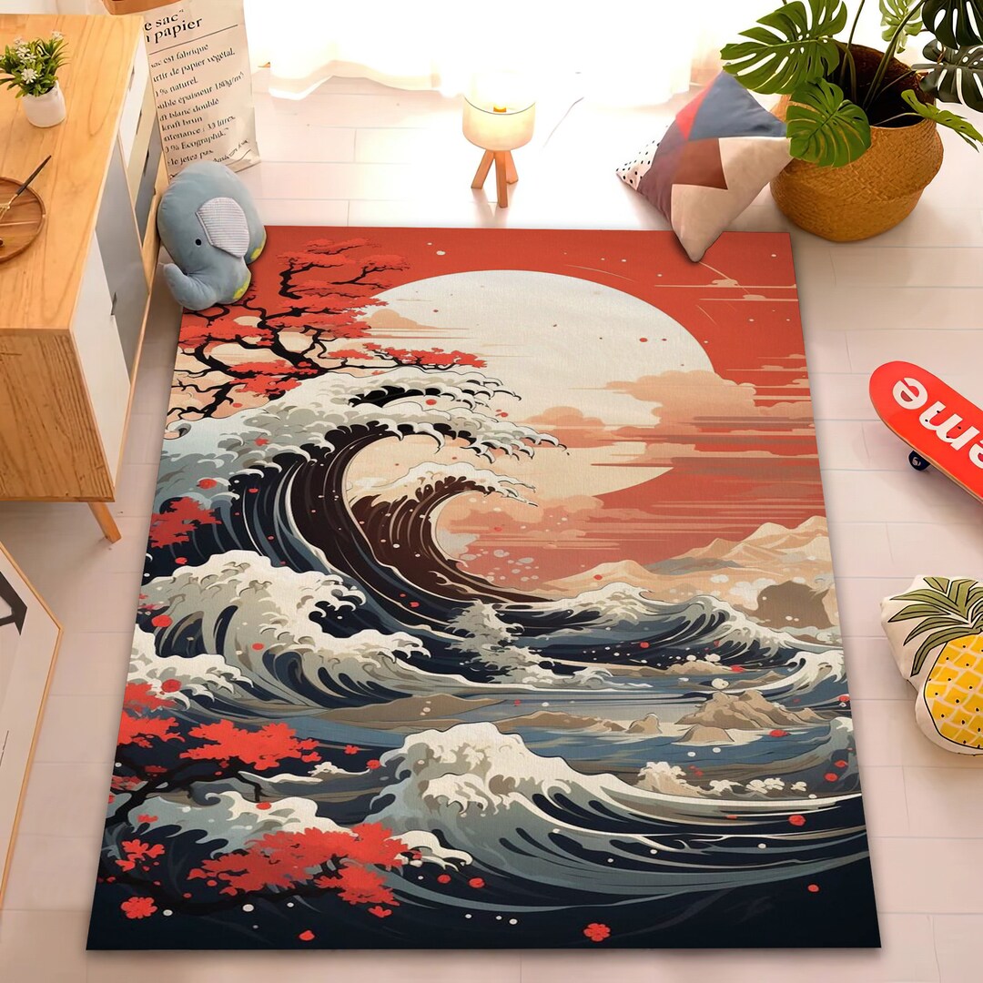The Great Wave Rug, Kanagawa Carpet, Hokusai Art Rug, Japanese Mat ...