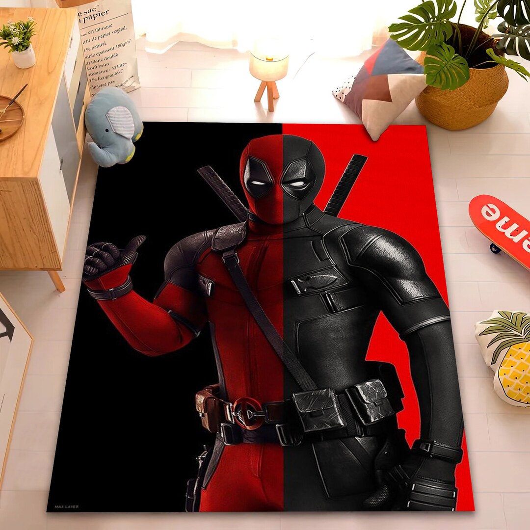 Deadpool Rug, Black and Red Carpet, Superhero Character Rug, Black and ...