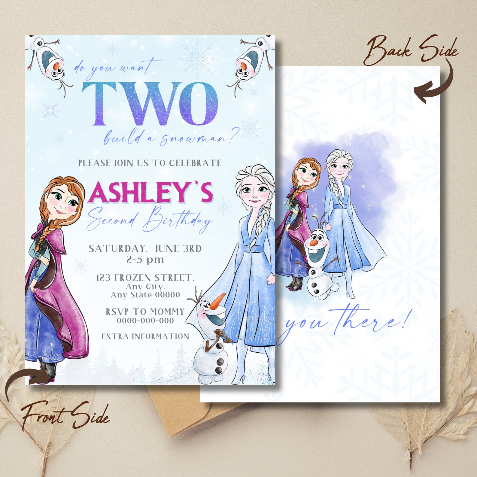 Frozen 2nd Birthday Invitation: Elsa & Anna, Snowman Theme (editable ...