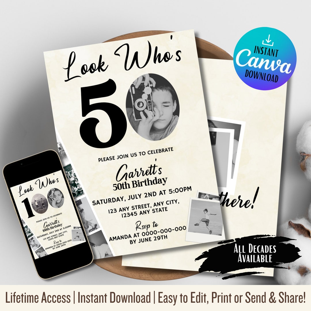 Editable 50th Birthday Invitation Template With Photo (digital Download ...
