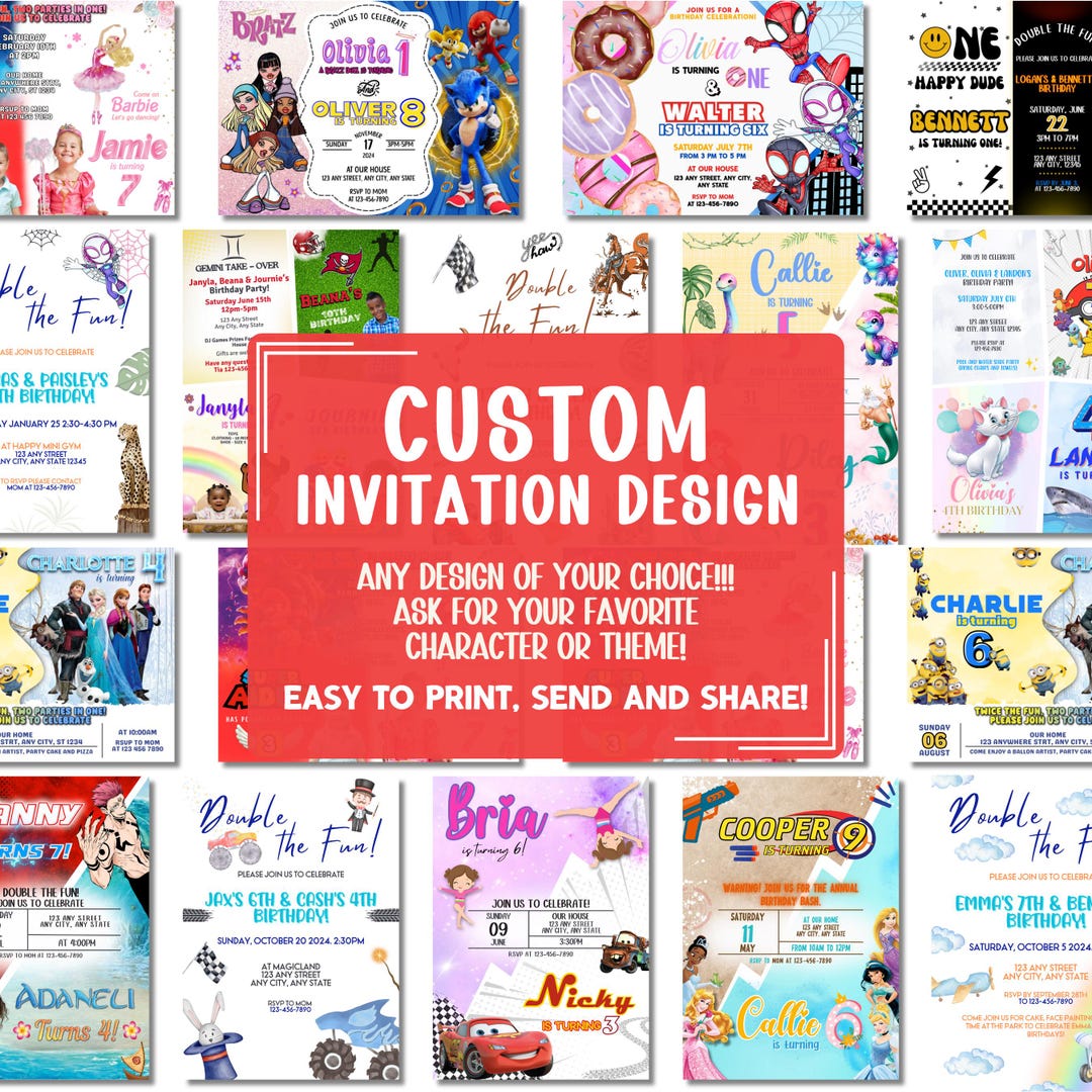 Custom Invitation | Dual Invitation | Sibling Birthday | Design Digital ...