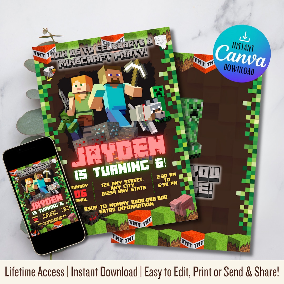 Editable Minecrafter Invitation Minecrafter Birthday Invitations ...