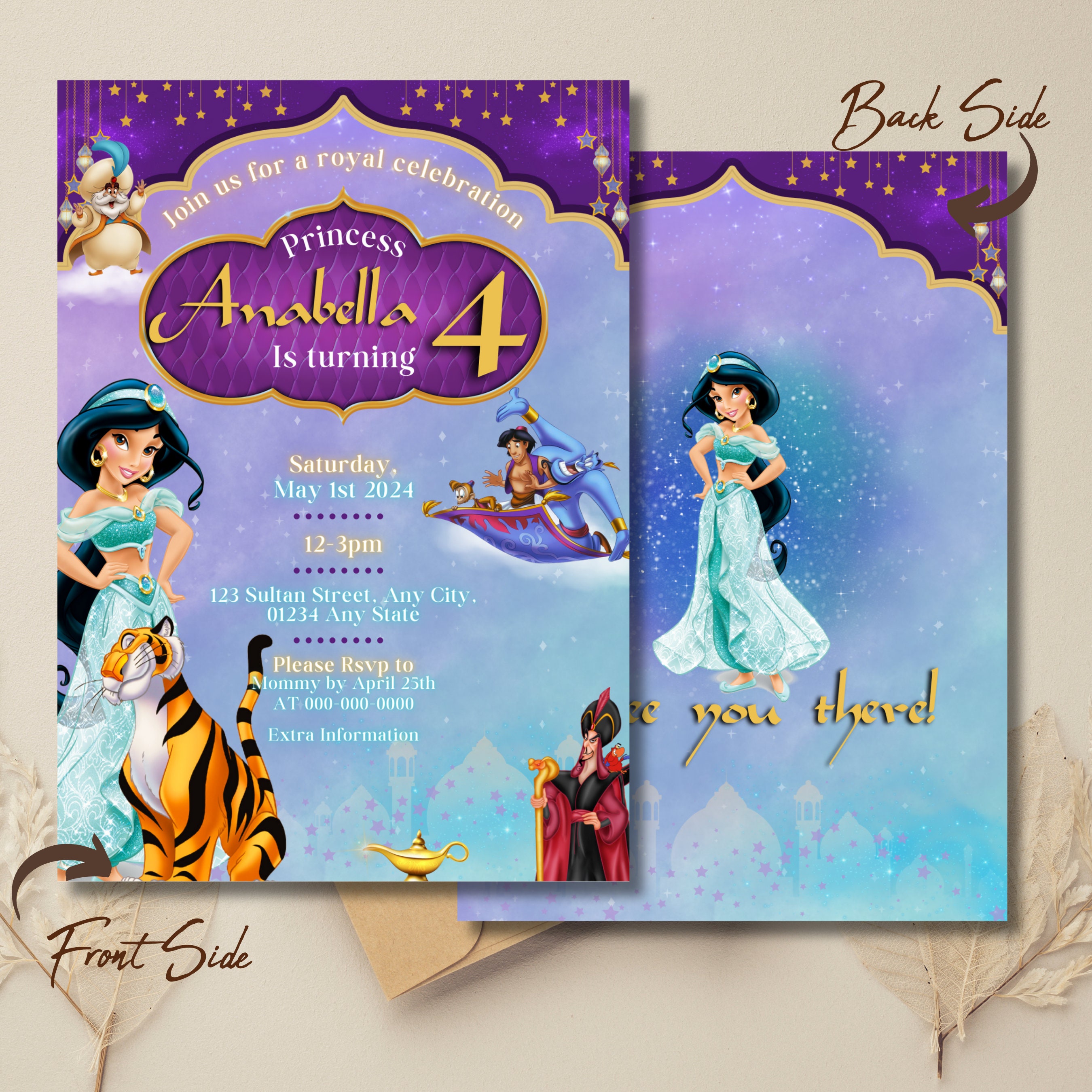 Princess Jasmine Birthday Invitation: Aladdin Party Template (digital ...