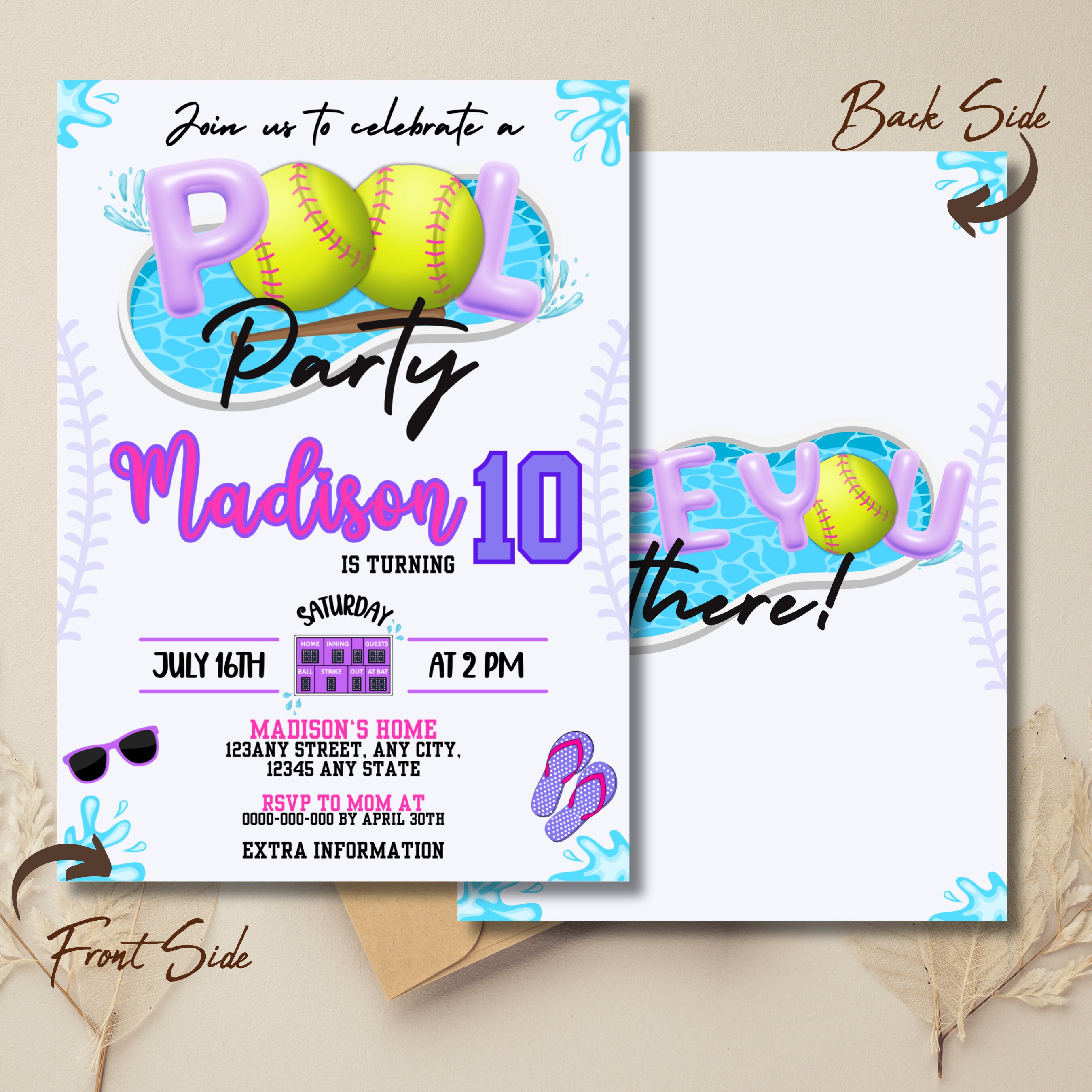 Girl Sports Birthday Invite Pool Party Invite Editable End of Season ...