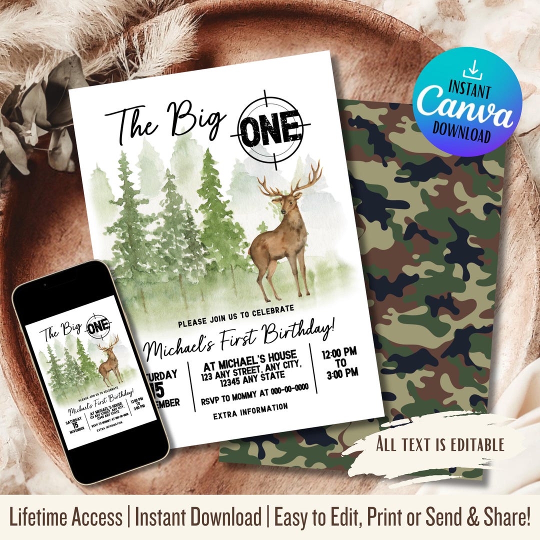 Lucky One | Hunting First Birthday Invitation | Hunting Party | Big One ...