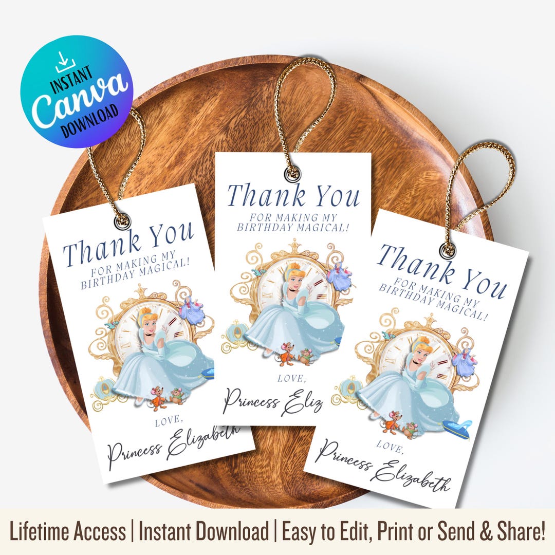 Cinderella Thank You Tags | Cinderella Birthday Party Favor Tags ...