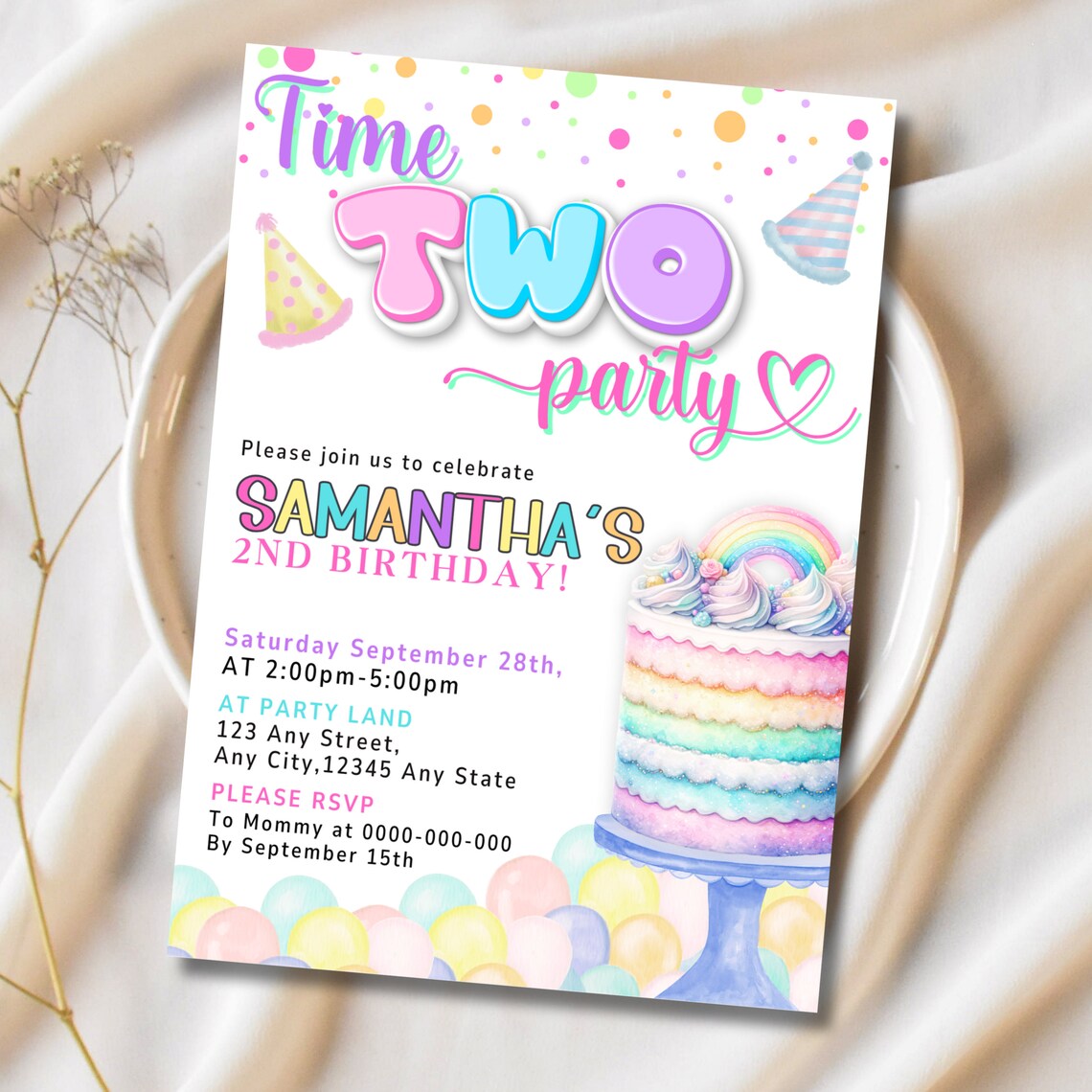 2nd Birthday Invitation It's Time Two Party Girl Birthday Editable ...