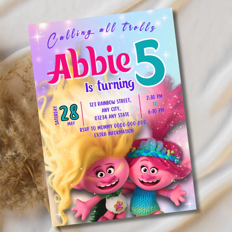 Trolls Birthday Invitation: Editable Party Template (digital Download ...