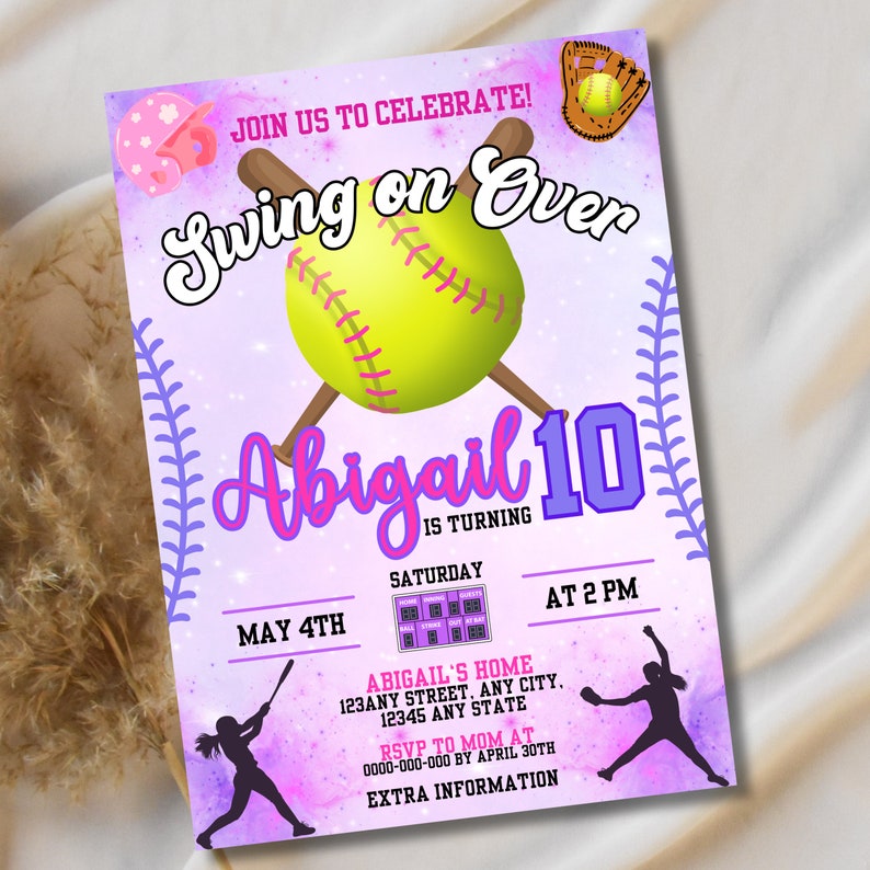 Softball Birthday Party Invitation Printable Instant Access Edit Now ...