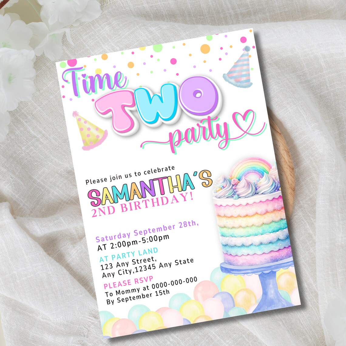 2nd Birthday Invitation It's Time Two Party Girl Birthday Editable ...