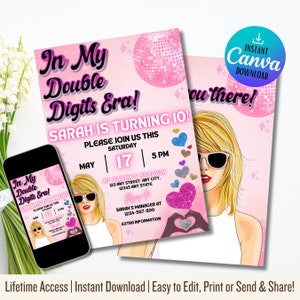 10th Birthday | Double Digits | Editable Invite | Instant Download - Etsy