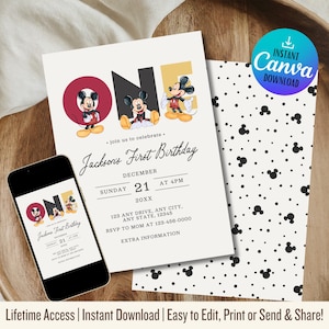 Mickey Mouse First Birthday E Invitation - Etsy
