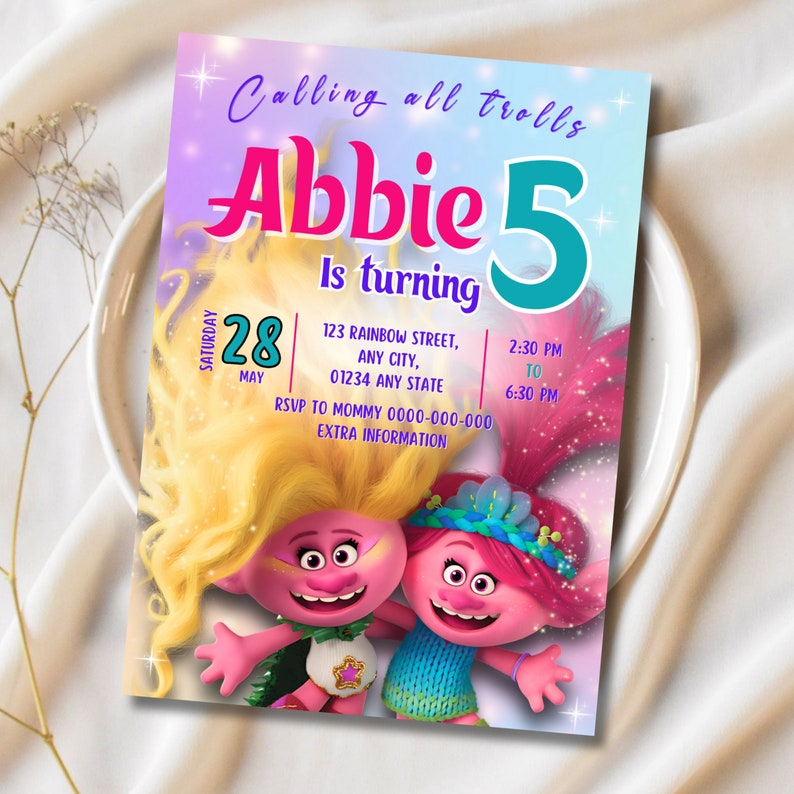 Trolls Birthday Invitation: Editable Party Template (digital Download ...