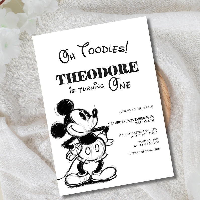Vintage Mickey Mouse Birthday Invitation, Editable Template (digital ...