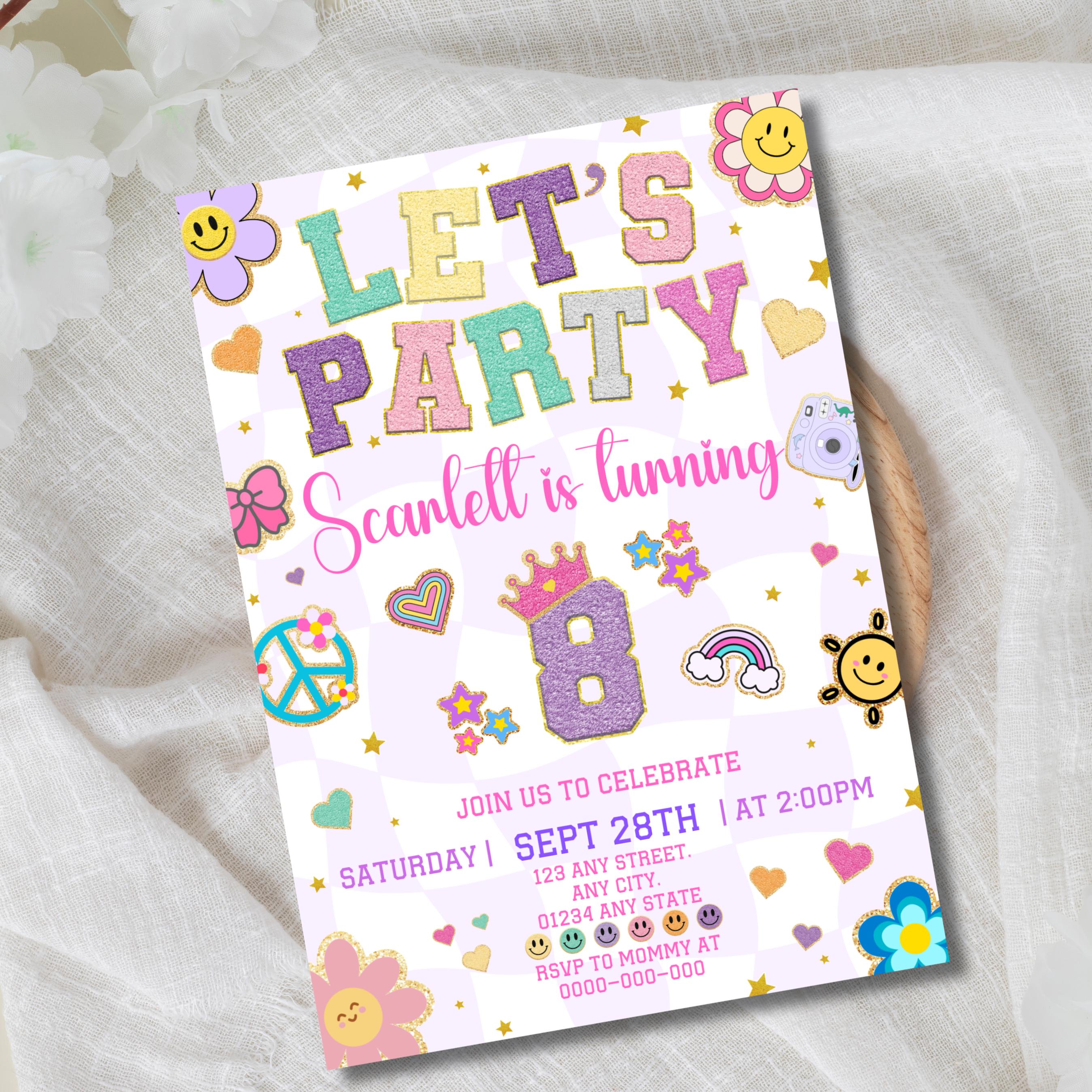 Stoney Clover Birthday Party Invitation: Smiley Patches, Tween Girl ...