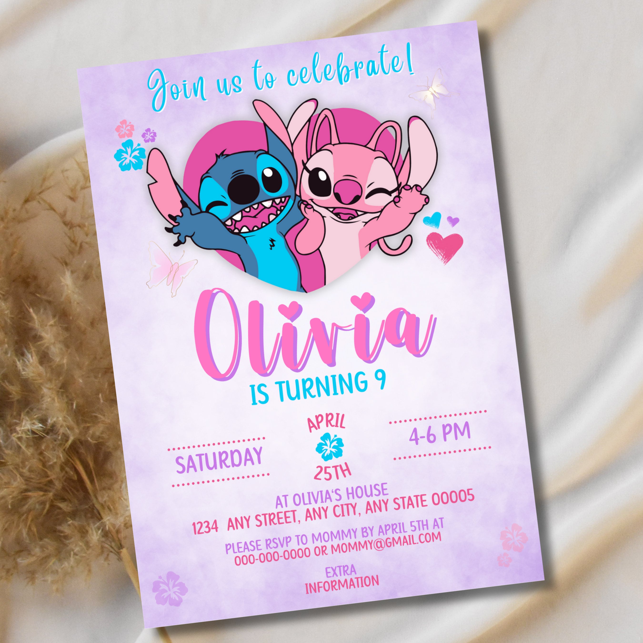 Stitch Birthday Invitation Angel and Stitch Gender Reveal Invitation ...