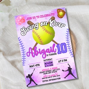 Softball Birthday Invitation: Printable, Editable Sports Party Invite ...