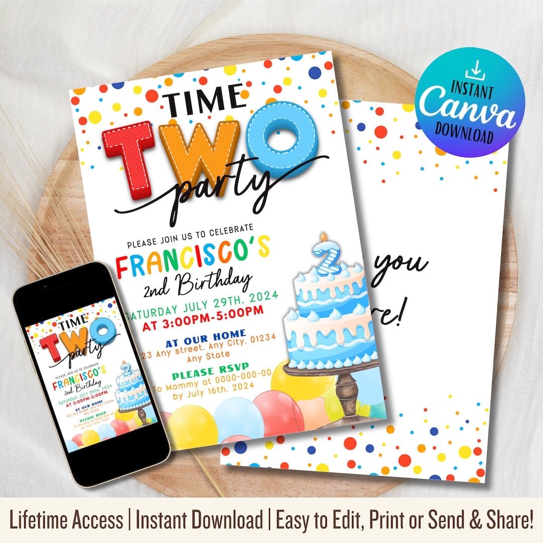 2nd Birthday Invite | Boys Second Birthday Invite | Party Invitation ...