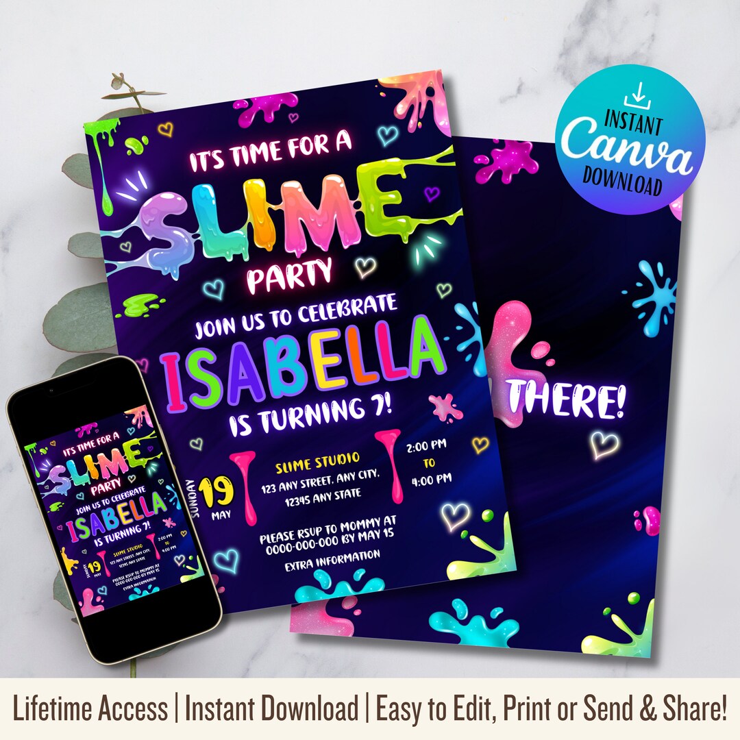Slime Party Birthday Invitation | Slime Birthday Invitation Editable ...