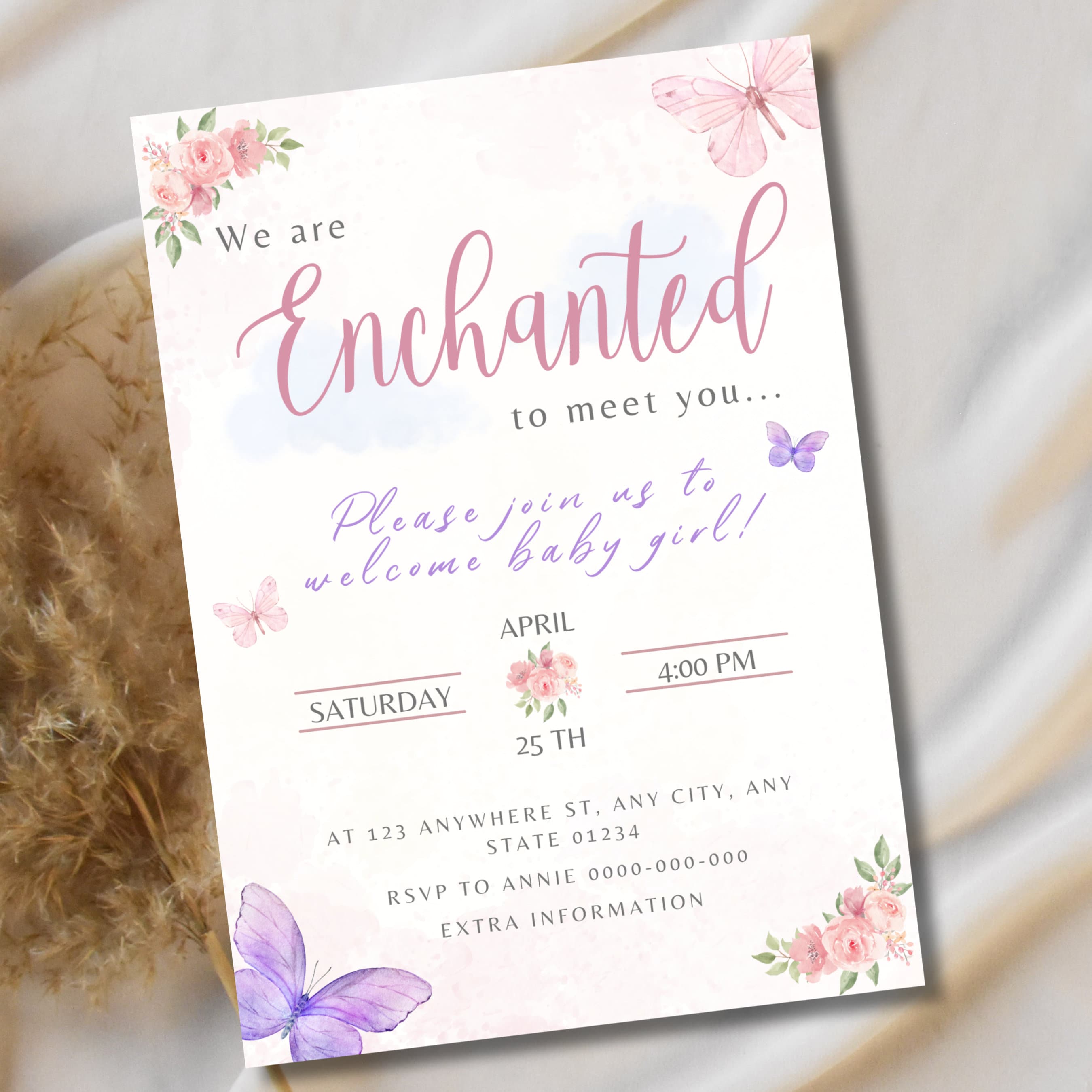 Enchanted Butterfly Baby Shower Invitation Template (editable Canva) - Etsy