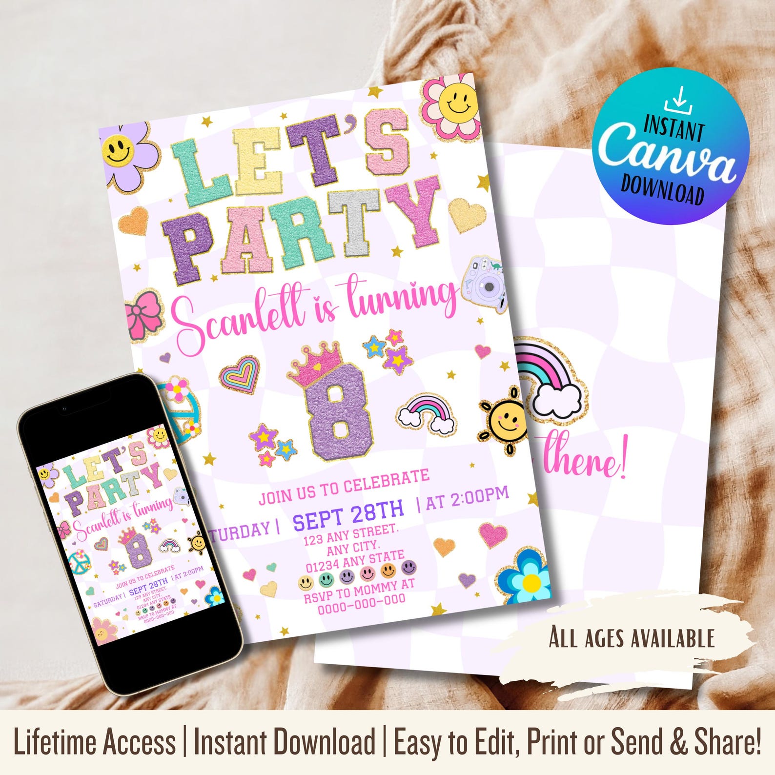 Stoney Clover Birthday Party Invitation: Smiley Patches, Tween Girl ...