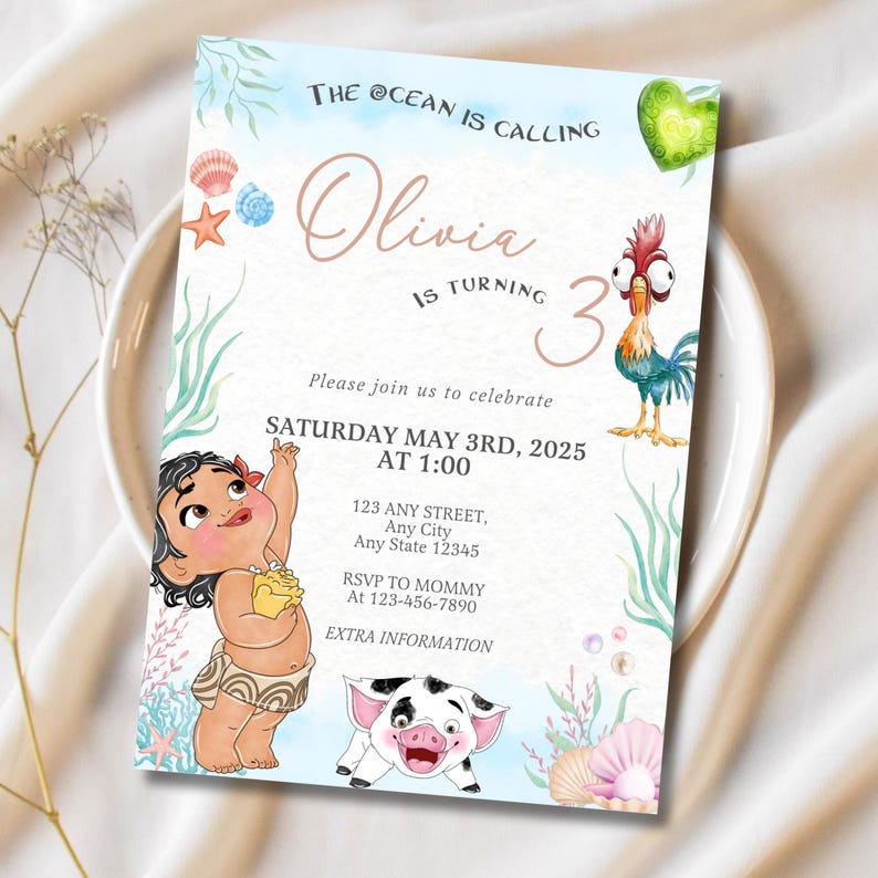 Moana Birthday Invitation: Editable Hawaiian Theme Party (digital ...