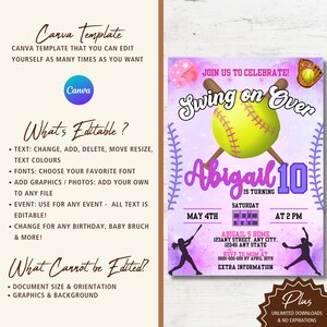 Softball Birthday Invitation: Printable, Editable Sports Party Invite ...