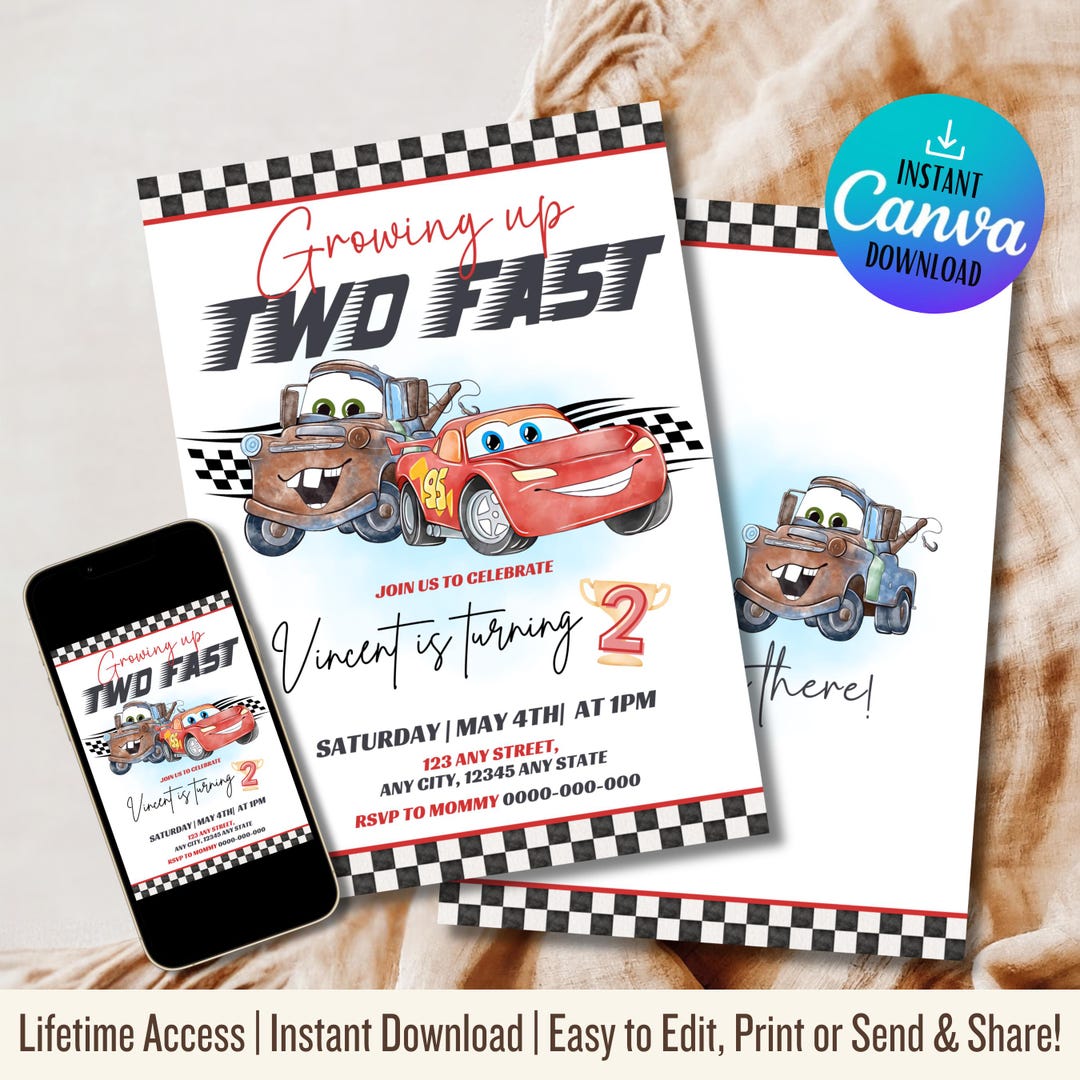 Lightning Mcqueen Birthday Invitation | Editable Digital Invite | Cars ...